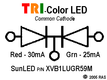 (10) TRI-Color LED 5 mm diffused light - Red or Green or both for ...